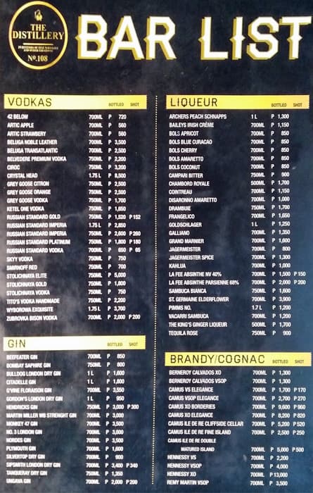 Menu at The Distillery pub & bar, Taguig, 108