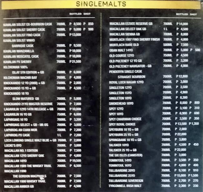 Menu at The Distillery pub & bar, Taguig, 108