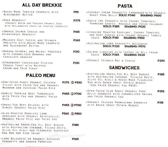 Menu at Potts • Point cafe, Quezon City