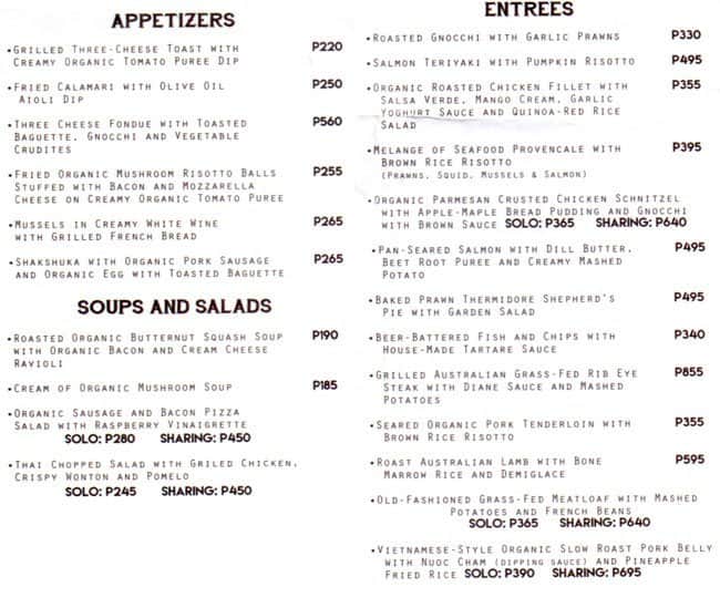 Menu at Potts • Point cafe, Quezon City