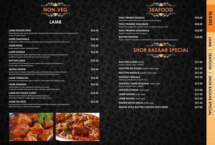 Menu at Shor bazaar restaurant, Auckland