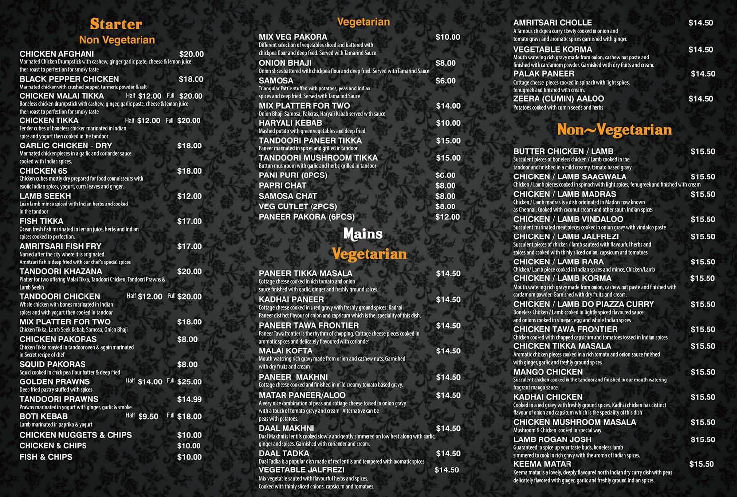 Menu at Shor bazaar restaurant, Auckland