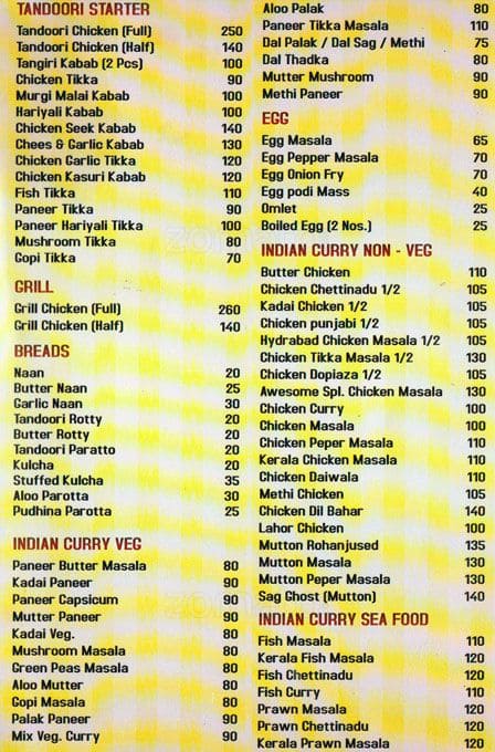 Menu at Awesome Restaurant, Chennai, 9