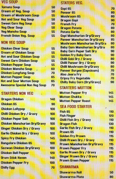 Menu at Awesome Restaurant, Chennai, 9