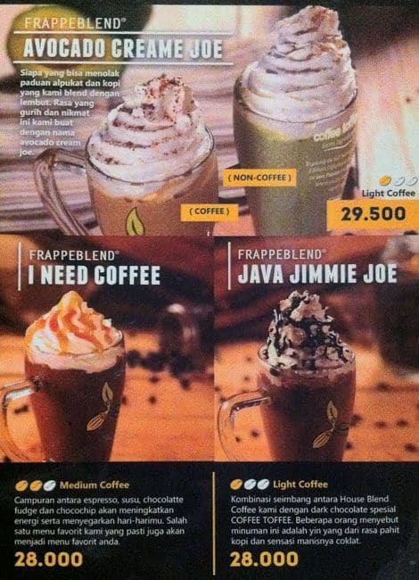Menu at Coffee Toffee cafe, Jakarta, Sovereign Plaza