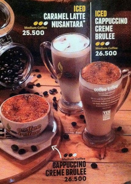 Carta del café Coffee Toffee, Yakarta, Sovereign Plaza