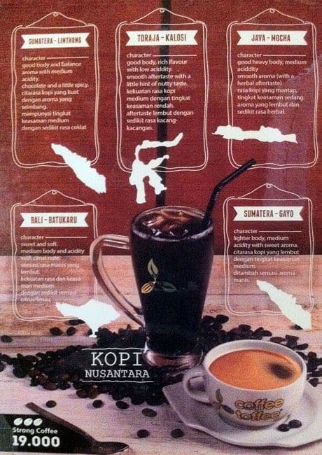 Carta del café Coffee Toffee, Yakarta, Sovereign Plaza