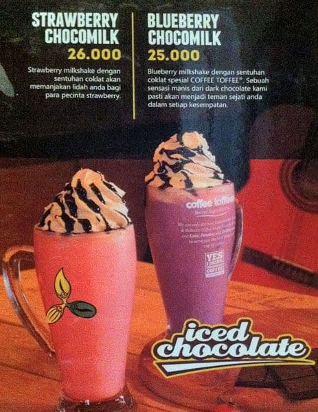 Carta del café Coffee Toffee, Yakarta, Sovereign Plaza