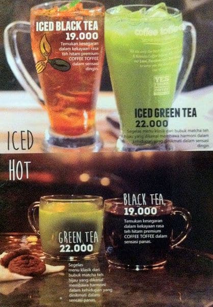 Carta del café Coffee Toffee, Yakarta, Sovereign Plaza