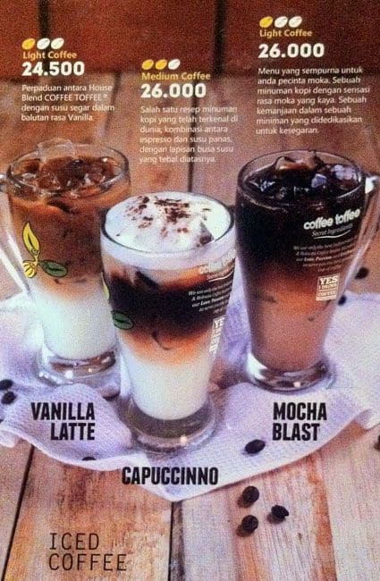 Carta del café Coffee Toffee, Yakarta, Sovereign Plaza