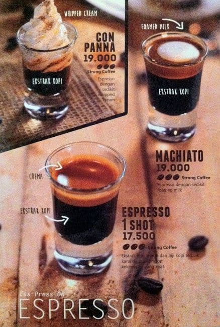 Carta del café Coffee Toffee, Yakarta, Sovereign Plaza