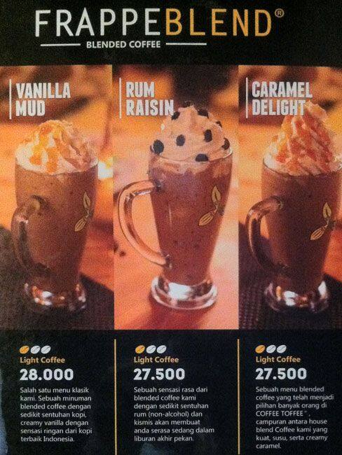 Carta del café Coffee Toffee, Yakarta, Sovereign Plaza