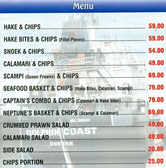 Menu at Captain Fine's Fish Factory- Ballito fast food, Dolphin Coast ...