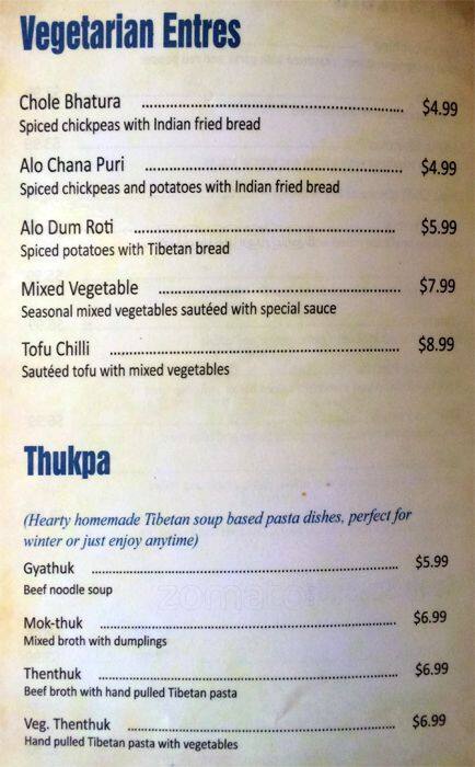 Menu at Himalayan Kitchen restaurant, Toronto, Queen St W