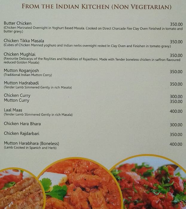 Menu at Karnot Mahal, Jaipur
