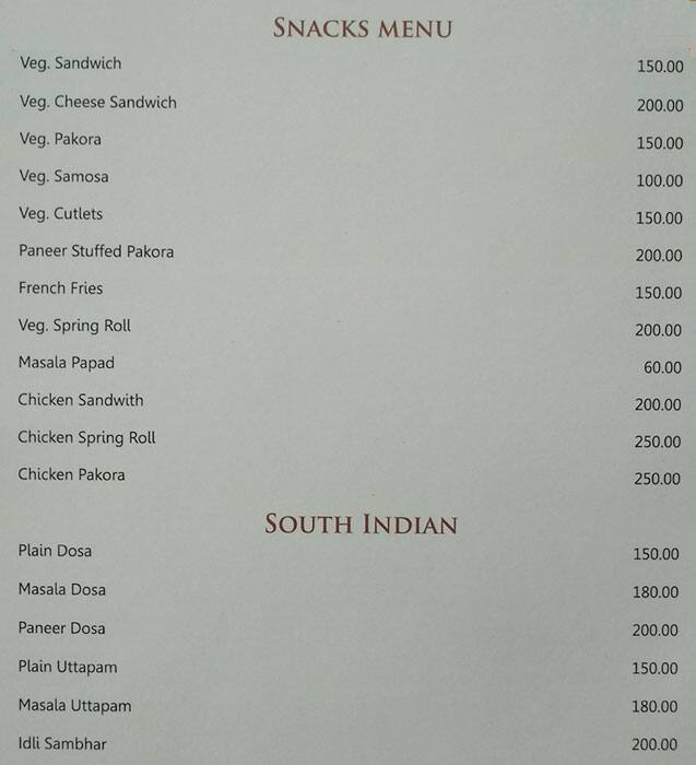 Menu at Karnot Mahal, Jaipur