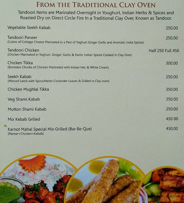 Menu at Karnot Mahal, Jaipur