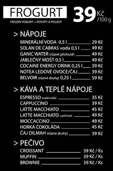 Frogurt Menu, Menu podniku Frogurt, Chodov, Praha 4 - Lunchtime/Zomato
