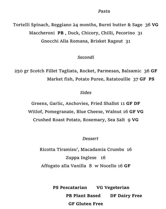 Menu at Maccheroni restaurant, Rome, Piazza delle Coppelle