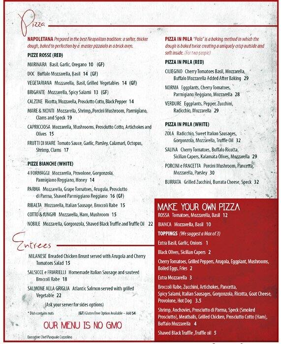 Menu at Ribalta pizzeria, Atlanta