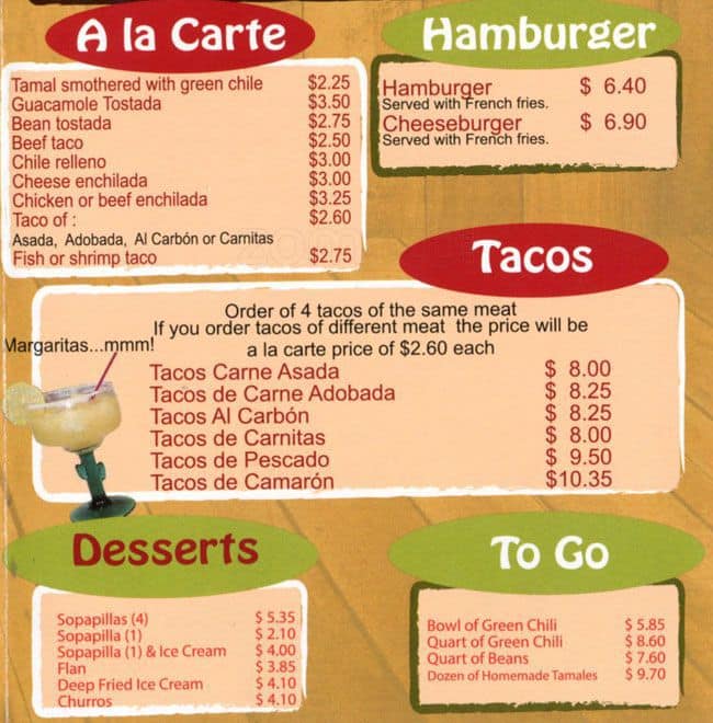 Menu at La Cascada | Mexican Restaurant, Edgewater, W 20th Ave