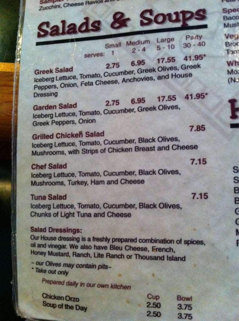 Menu at Demetrios' Pizza House pizzeria, Bradenton