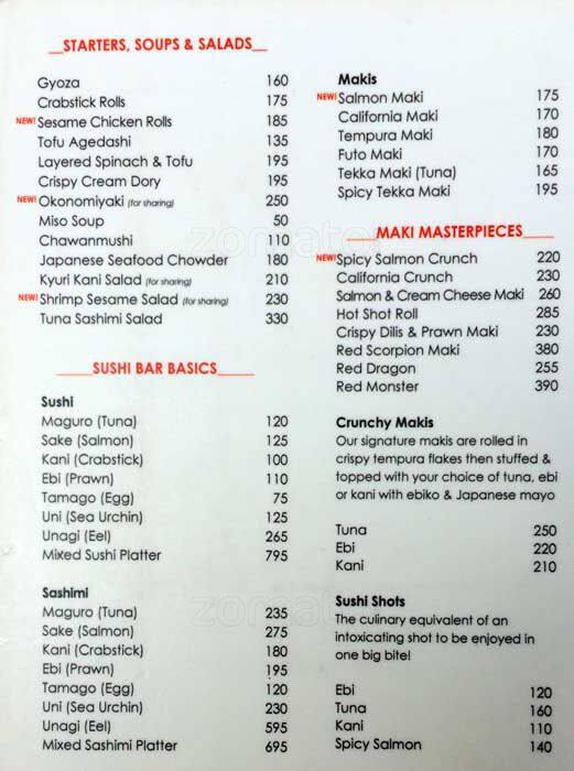 Menu at Red Kimono restaurant, Cebu City
