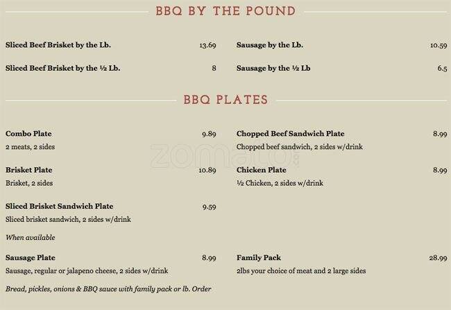 Menu at Benny's Texas Bar-B-Que, Austin