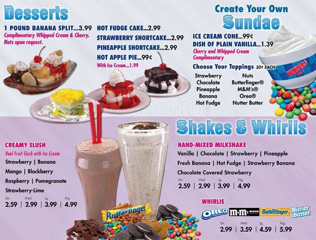 Menu at Bumper's Drive-in restaurant, Brookhaven