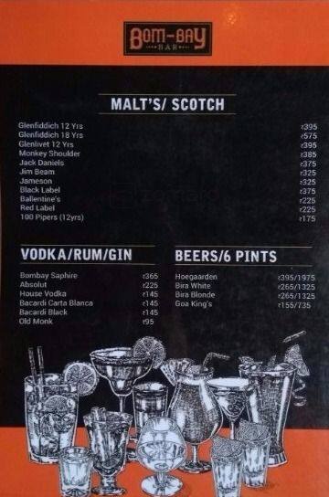 Menu at Bombay Cafe, New Delhi