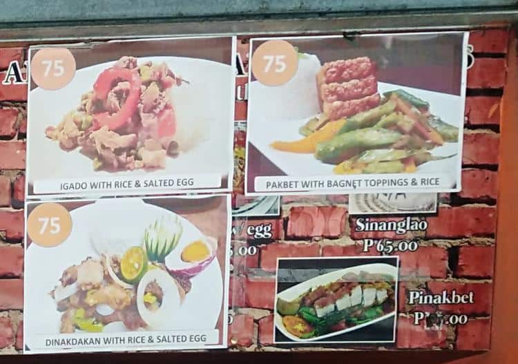 Menu at Manang Biday Cafe, Taytay