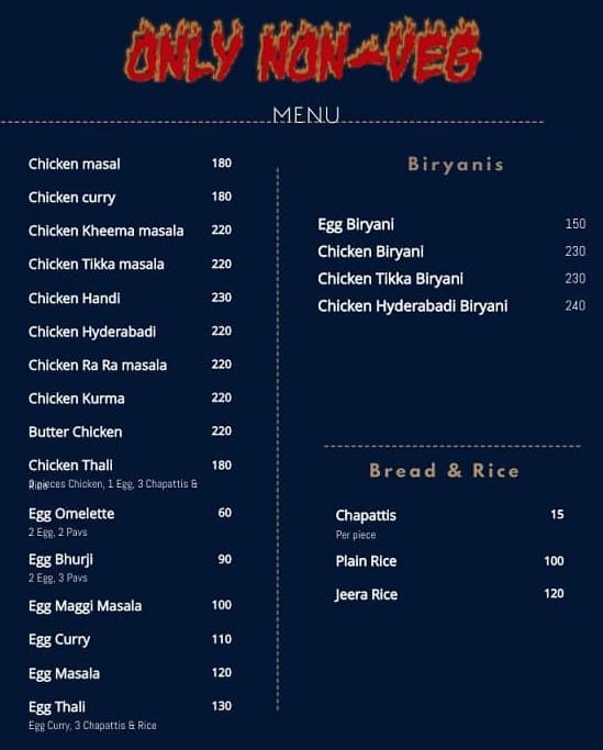 Menu of Only Non-Veg, Wakad, Pune
