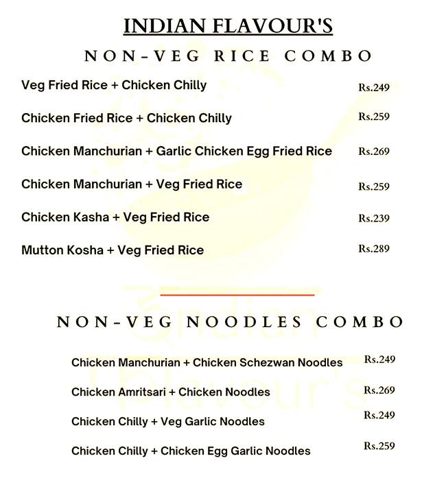 Menu at Indian Flavour's, Siliguri