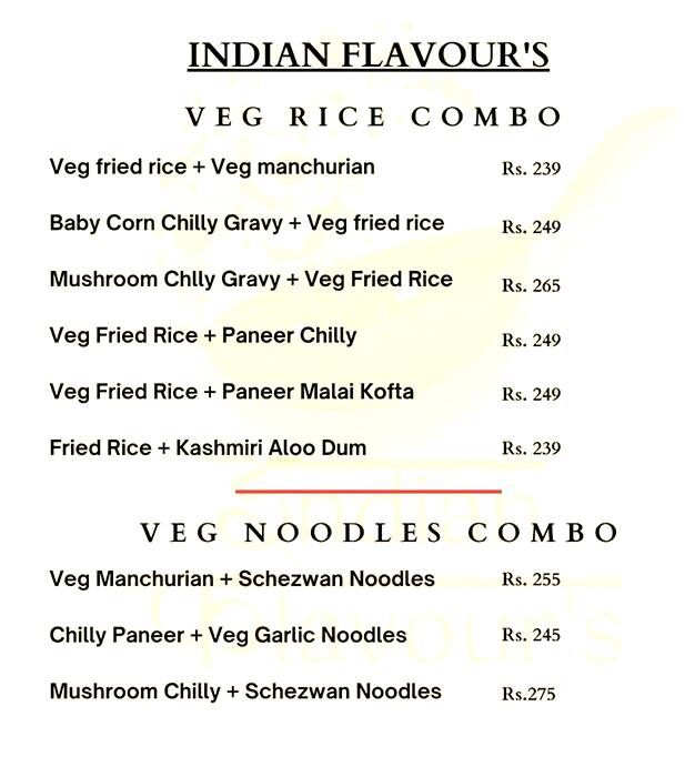 Menu at Indian Flavour's, Siliguri