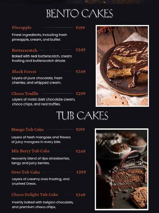 Menu of Cake A Bite, Siri Fort Road, New Delhi