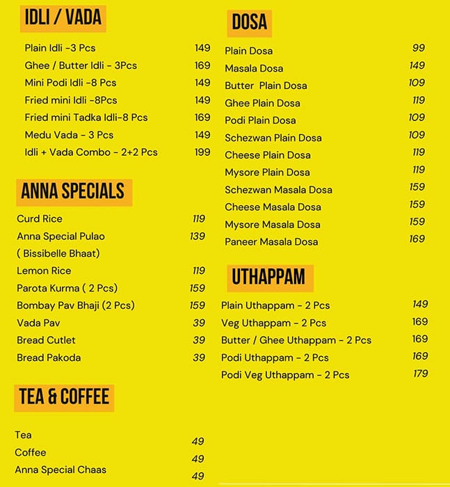 Menu of Idli Anna, South City 1, Gurgaon