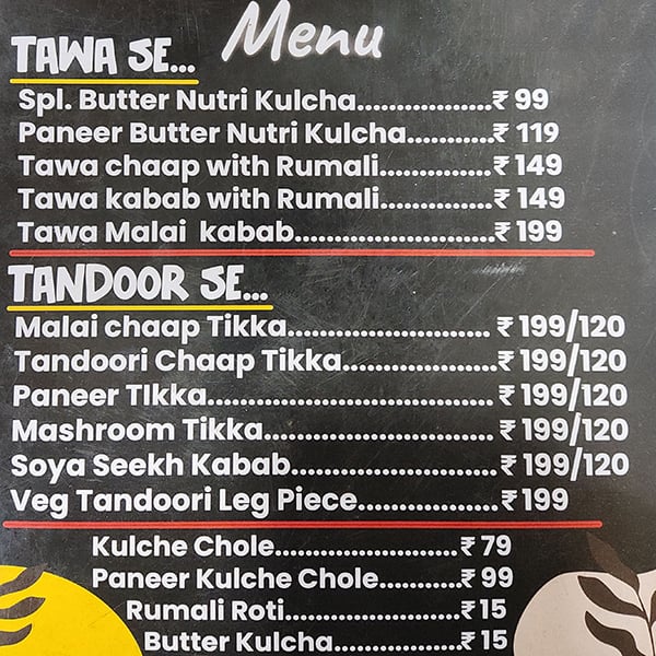 Menu of King Of Kulcha, NIT, Faridabad