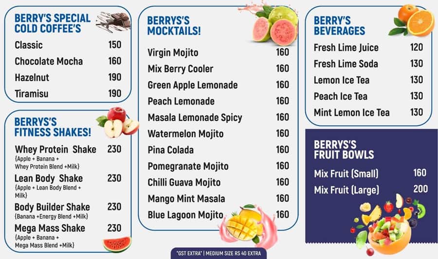 Menu of Berry Brothers, Sector 67, Mohali
