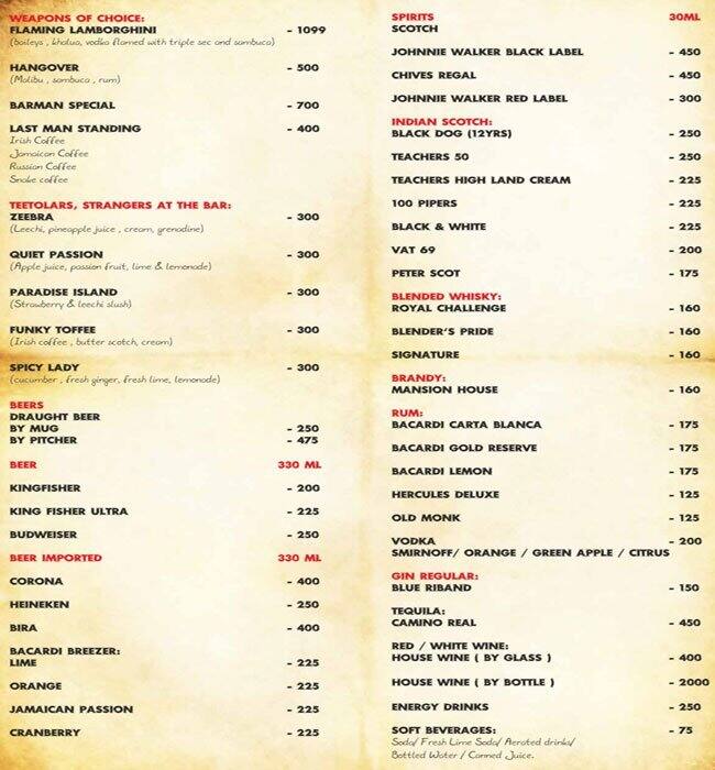Menu at Lock N Load, Bengaluru, 14/1 Kodigehalli Main Road