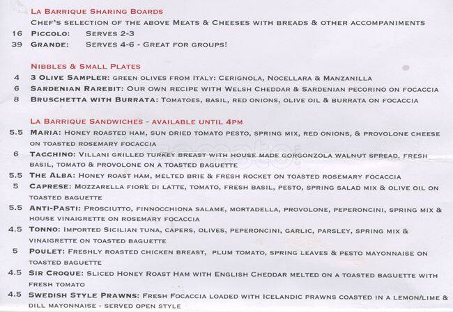 Menu at La Barrique Event Suite, London, R5