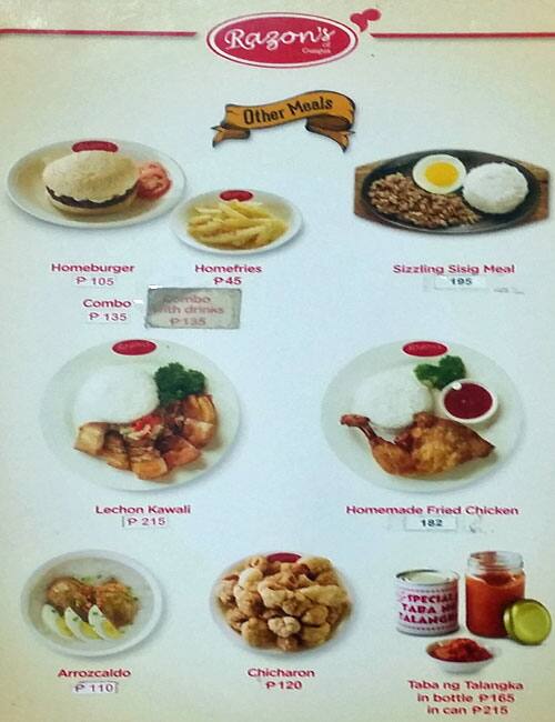 Menu at Razon's Of Guagua fast food, Makati, 1224 Courtyard Dr