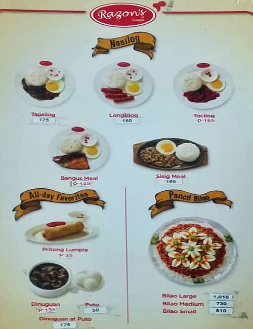 Menu at Razon's Of Guagua fast food, Makati, 1224 Courtyard Dr