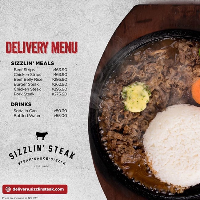 Menu at Sizzlin' Steak restaurant, Mandaluyong