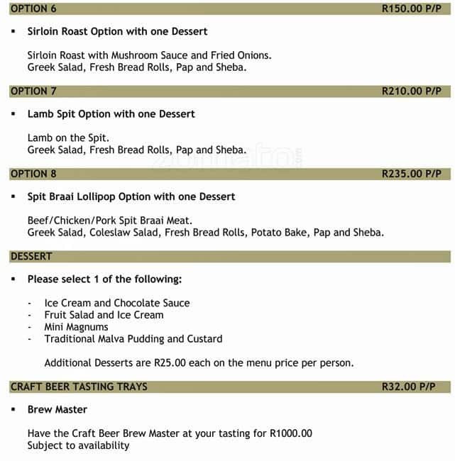 Menu at The Brewery, Randburg