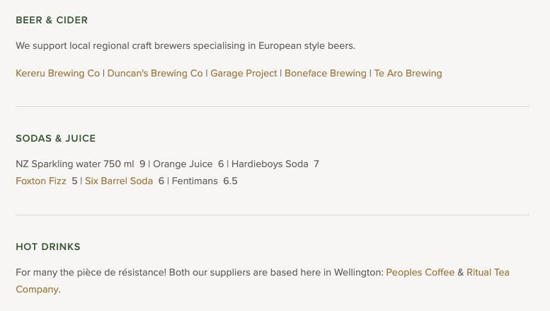 Menu at Field & Green restaurant, Wellington