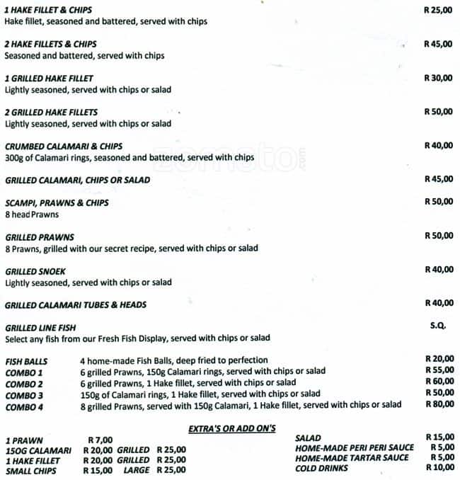 Menu at Ocean Queen Seafood restaurant, Dolphin Coast