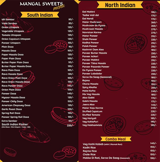 Menu of Mangal Sweets, IP Extension, New Delhi