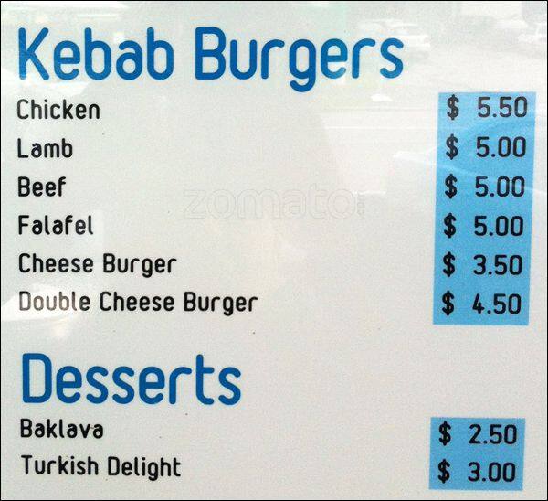 Menu at KBS Express, Christchurch