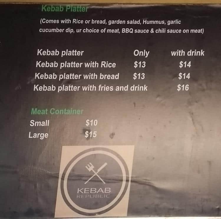 Menu at Kebab Republic - South Melbourne, Melbourne