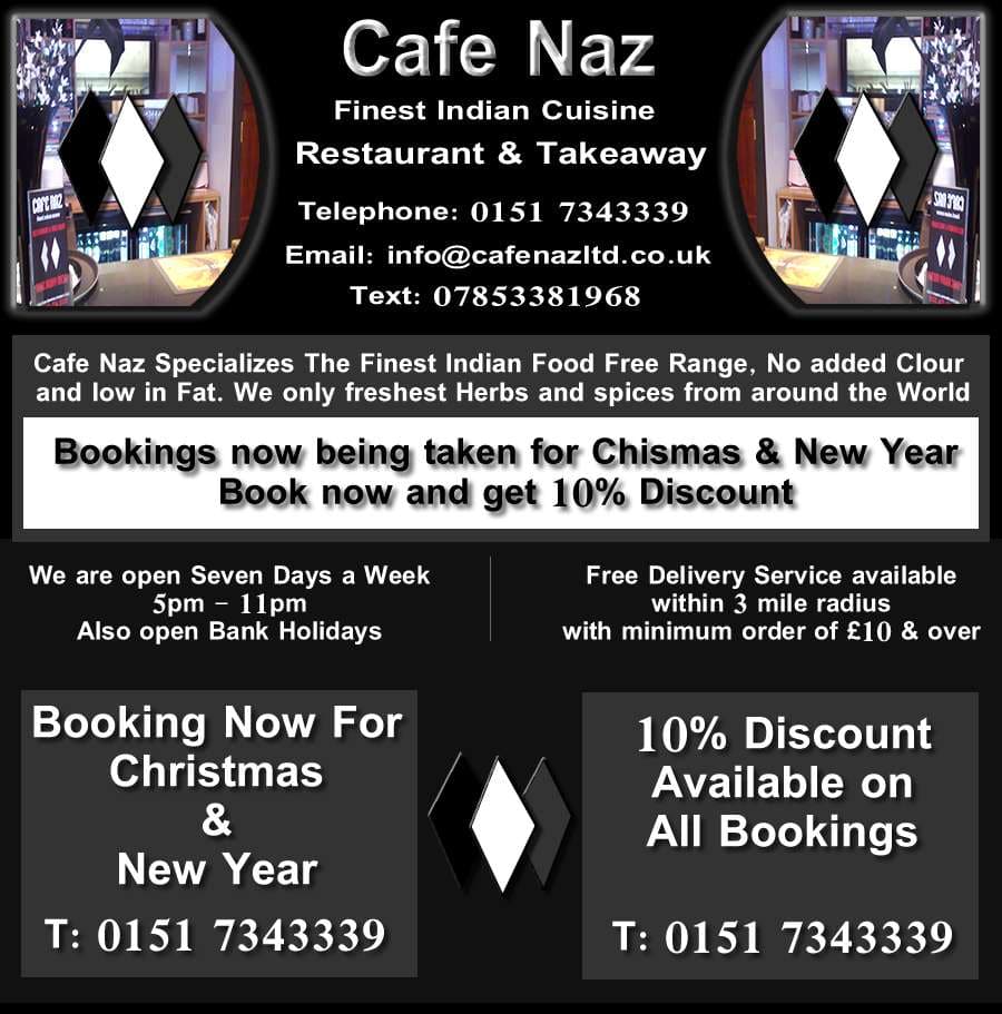 Menu at Cafe Naz, Liverpool, 8 High St